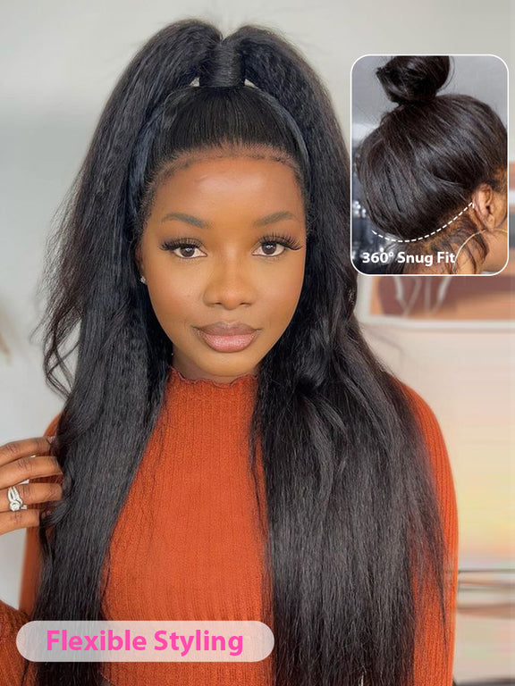 360 Lace Wigs Kinky Straight Human Hair Wigs Pre Plucked - CurlyMe Hair