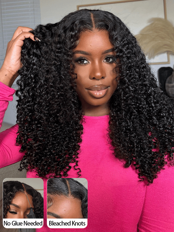 CurlyMe Kinky Curly Wear Go Glueless Wig Human Hair Pre-bleached 4x6 HD ...