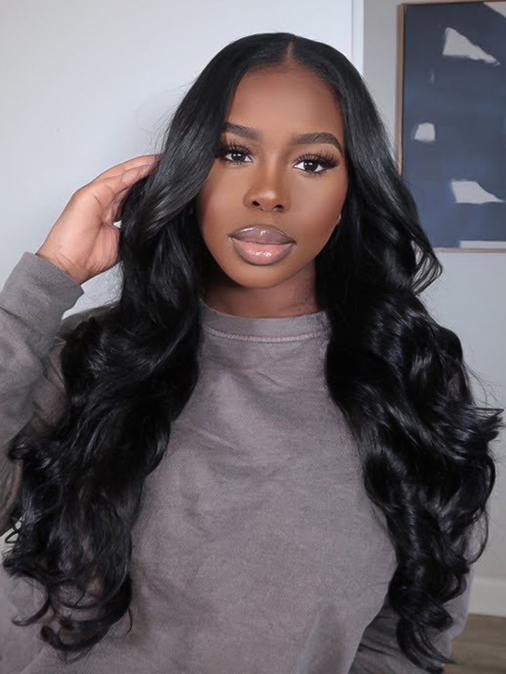 Pre-Styled Butterfly Cut Layer Natural Black Yaki Straight 9x6 HD Lace Wear Go Glueless Wig ...