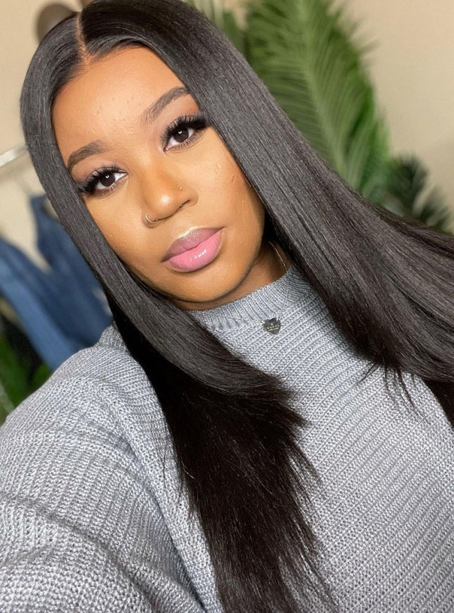 Layered Cut Pre-bleached Yaki Straight Hair 7x5 Pre-cut HD Lace ...