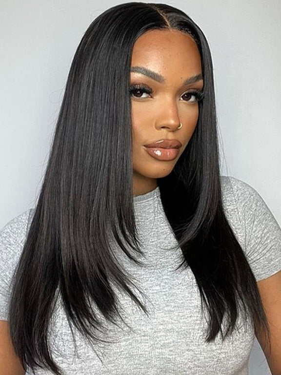 Layered Cut Straight Hair 7x5 HD Lace Glueless Pre-bleached Wear Go Wig ...